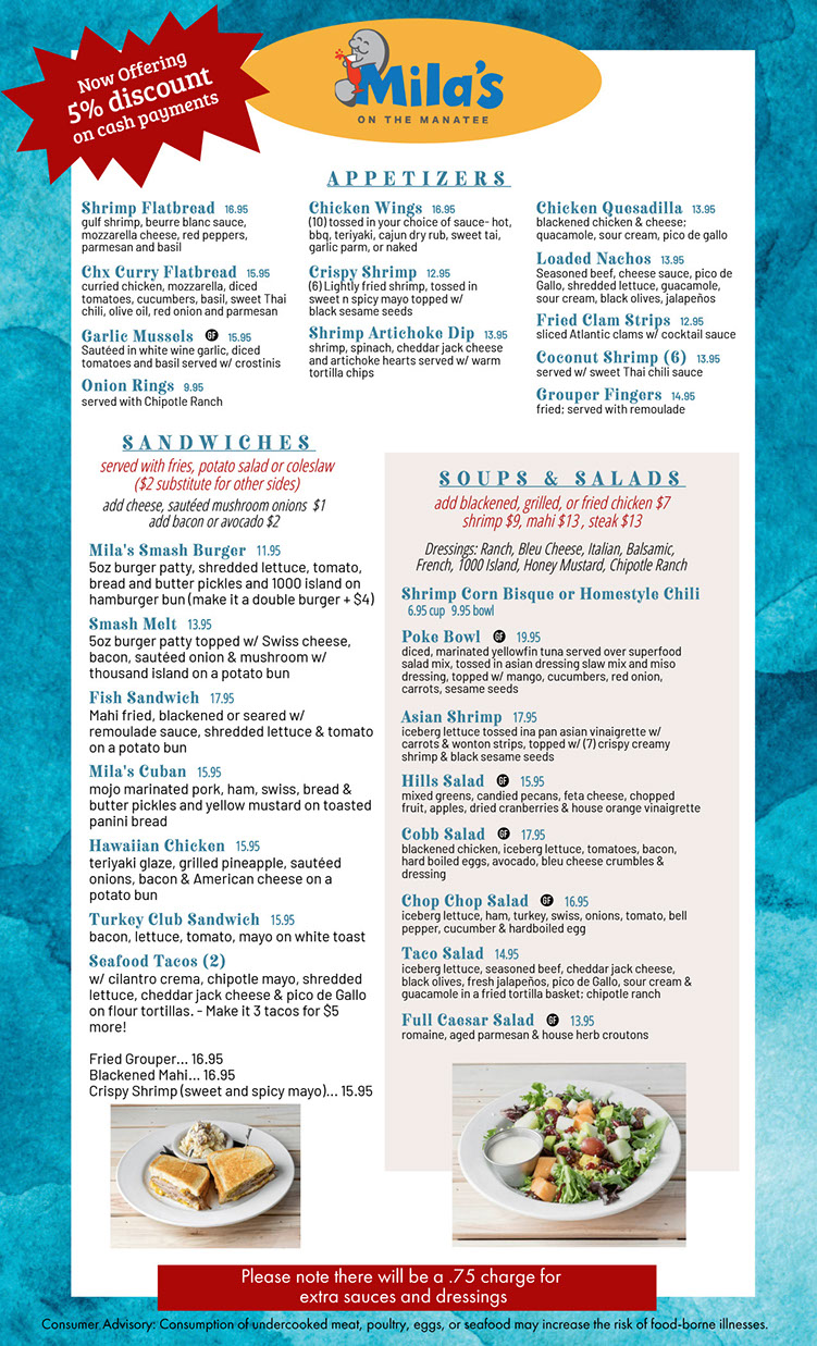 Menu | Mila's on the Manatee